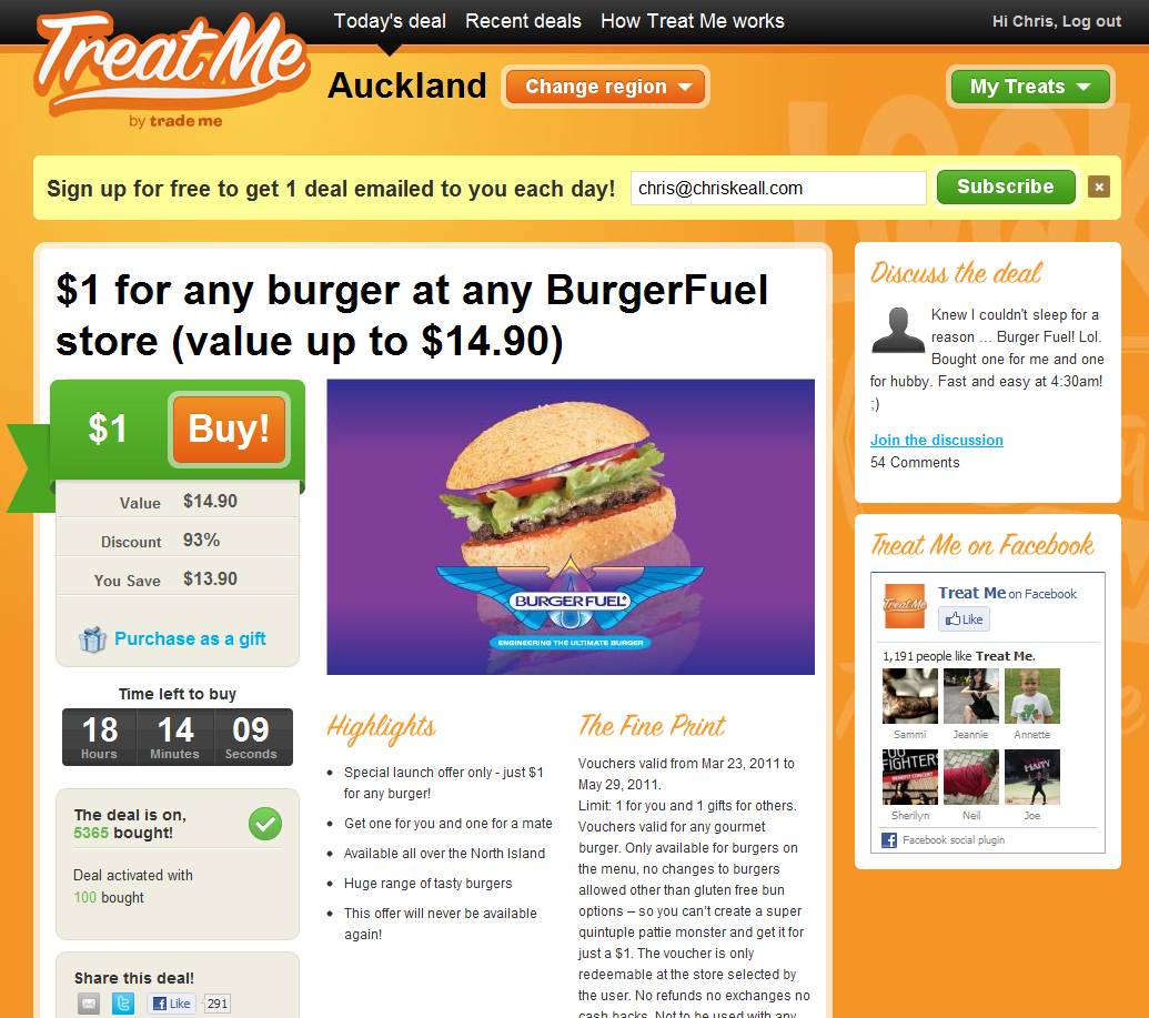 Trade Me's Treat Me launches with $1 burgers and bagels