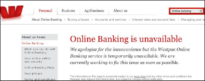 Westpac online banking falls over